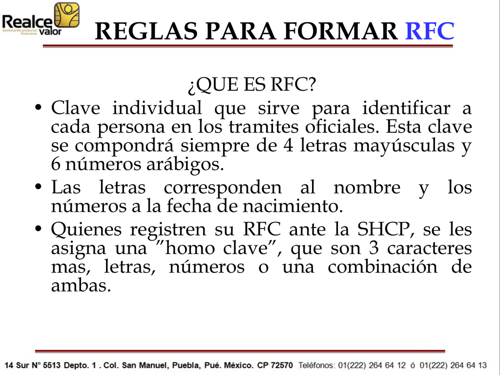 reglas para formar rfc