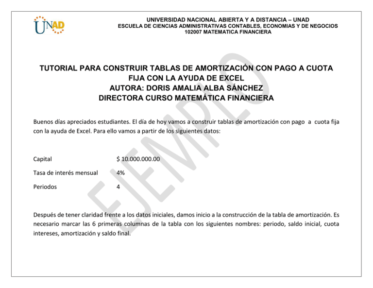 tutorial para construir tablas de amortización con pago a