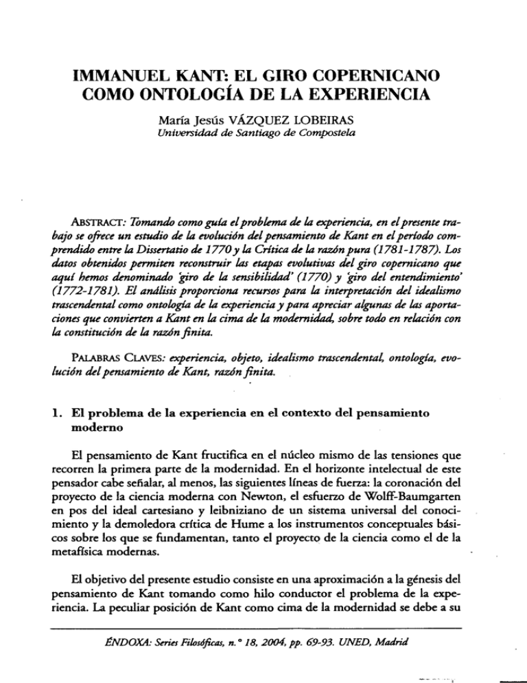 immanuel kant: el giro copernicano como - e-Spacio