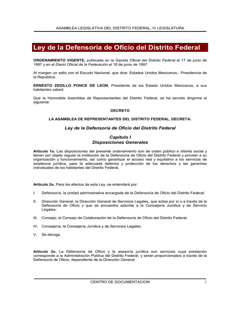 Ley de la Defensoría de Oficio del Distrito Federal