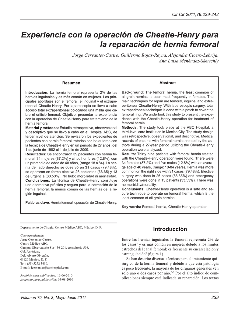 Experiencia con la operación de Cheatle-Henry