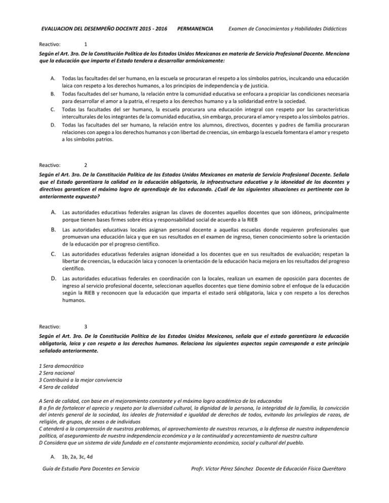 Examen de Conocimientos y Habilidades Didácticas