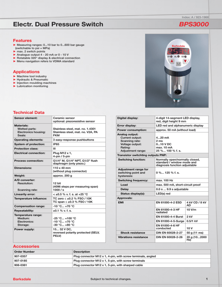 BPS3000 Electr. Dual Pressure Switch BPS3000