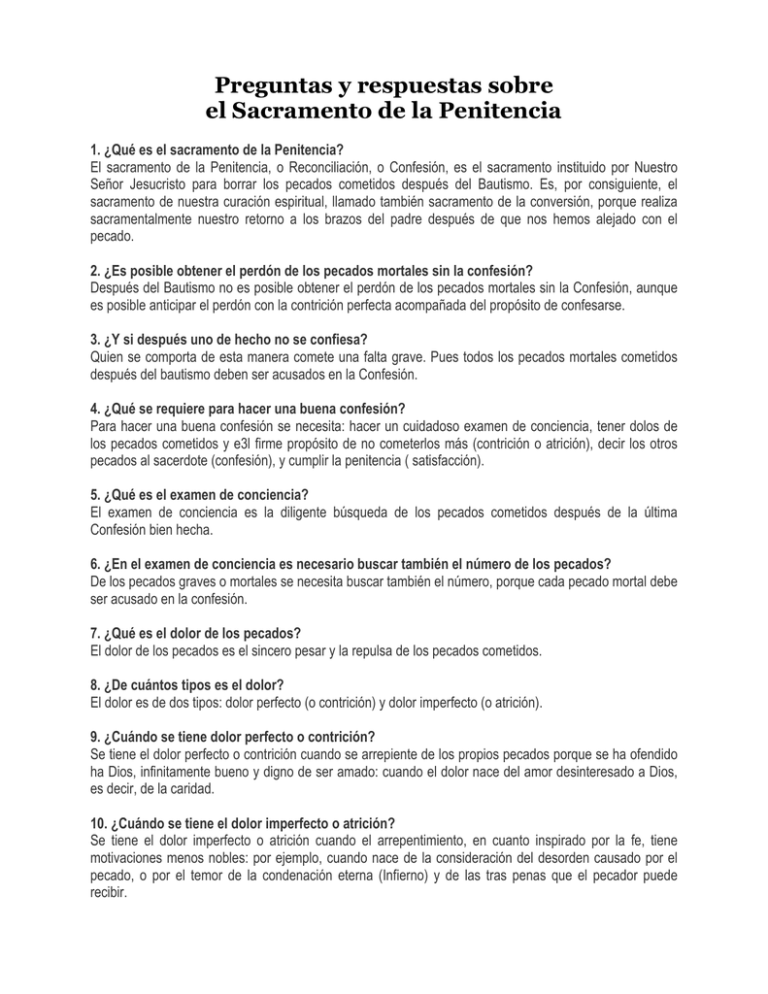 Preguntas y respuestas al sacramento de la penitencia