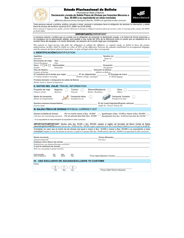 Declaración Jurada de Salida Física de Divisas