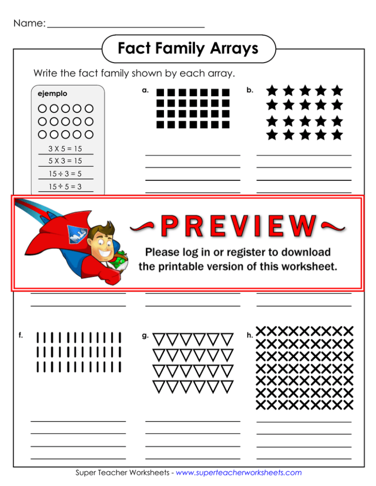 Fact Family Arrays Super Teacher Worksheets