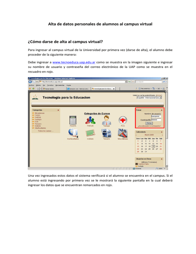 Alta de datos personales de alumnos al campus virtual