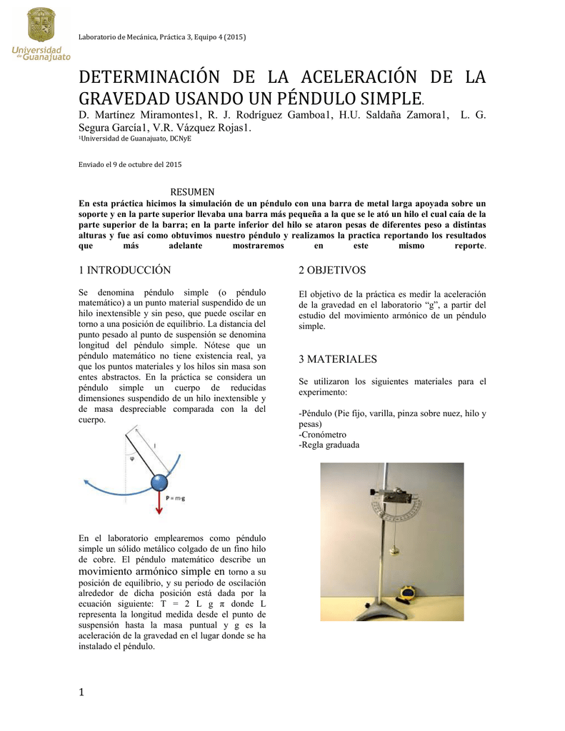 determinación de la aceleración de la gravedad usando un péndulo