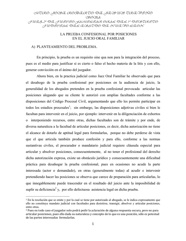 La Prueba Confesional por Posiciones en el Juicio Oral Familiar