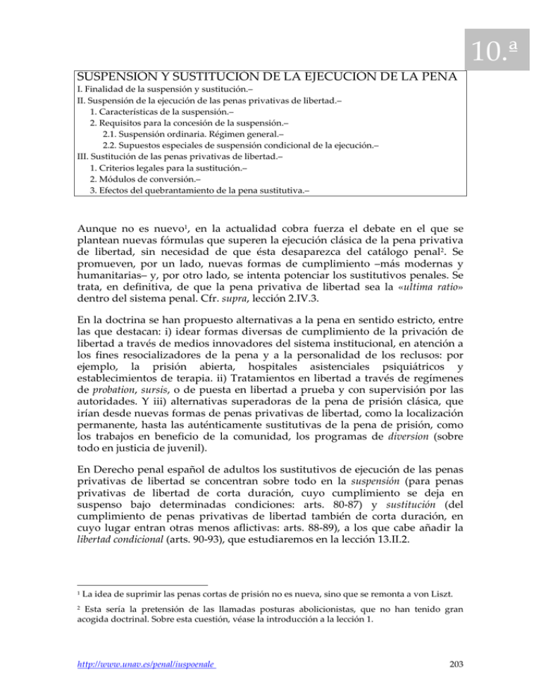 SuspensiÓn Y SustituciÓn De La EjecuciÓn De La Pena