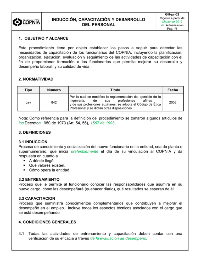 inducción, capacitación y desarrollo del personal