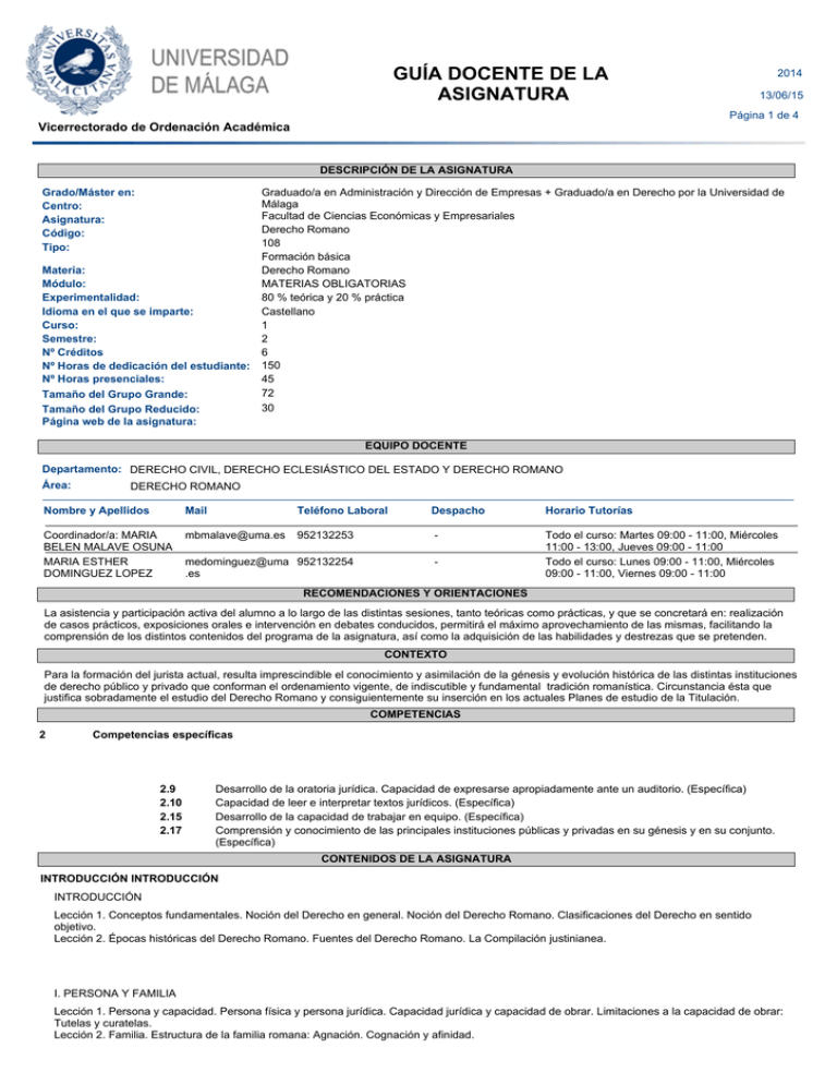 guía docente de la asignatura