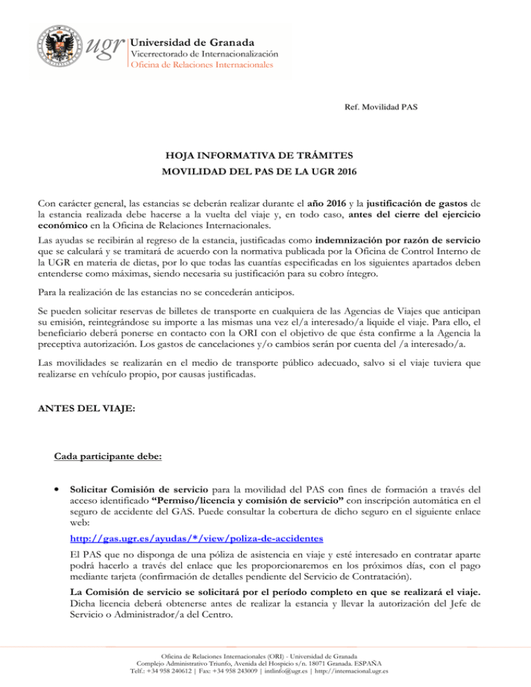 Informacion tramites movilidad PAS 16