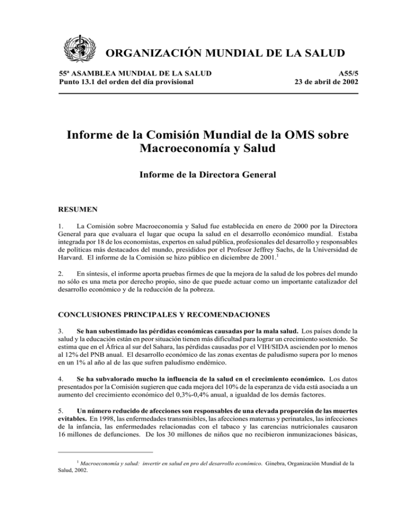 Informe de la Comisión Mundial de la OMS sobre Macroeconomía y