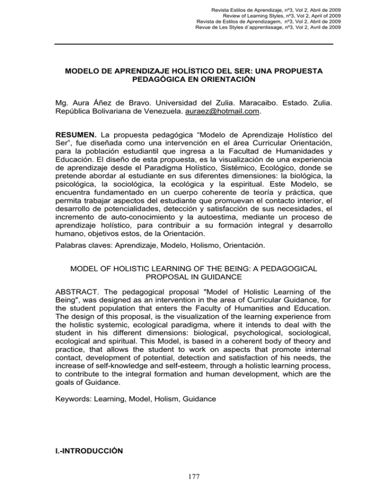 177 MODELO DE APRENDIZAJE HOLÍSTICO DEL SER
