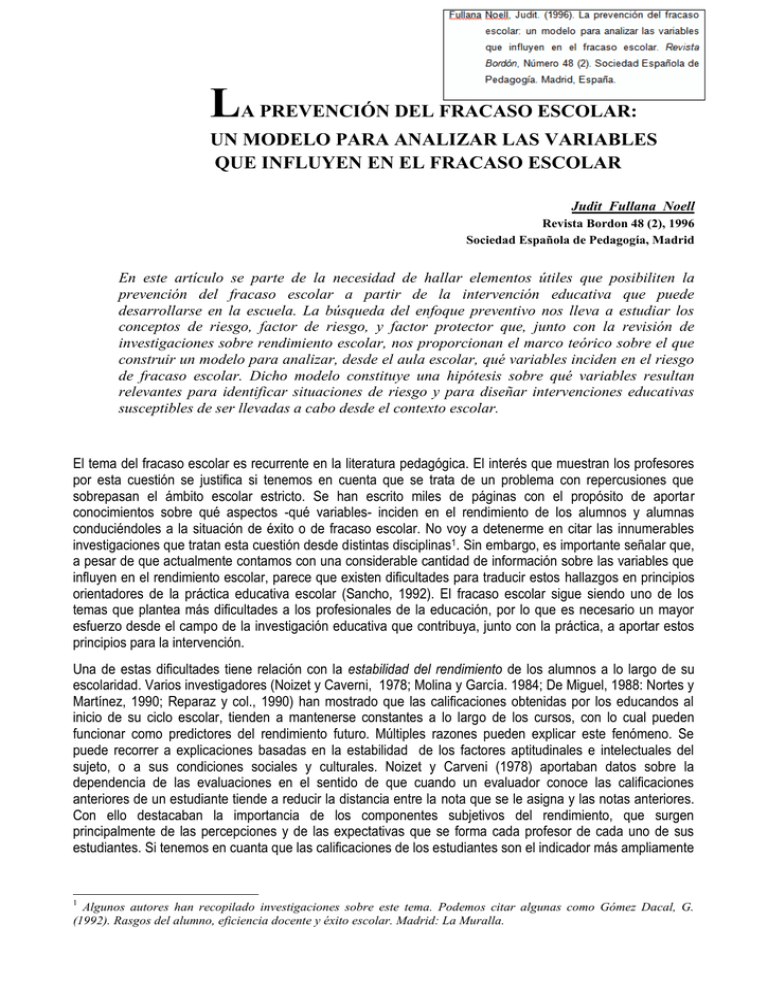 LA PREVENCIÓN DEL FRACASO ESCOLAR: