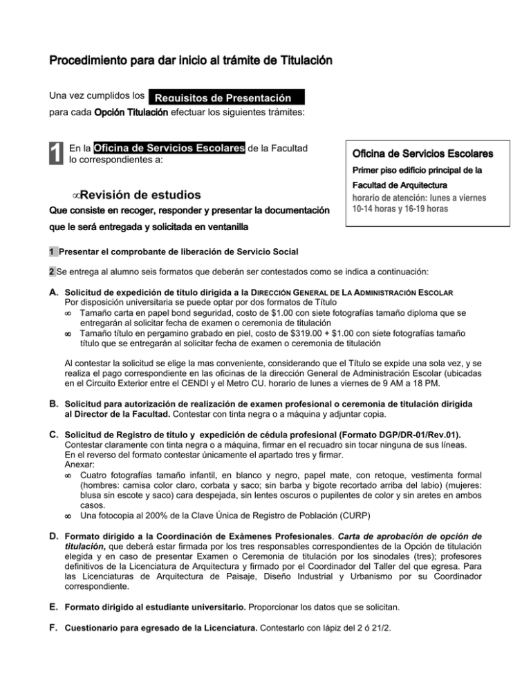 Procedimiento para dar inicio al trámite de Titulación Procedimiento Procedimiento para dar inicio al trámite de Titulación Procedimiento