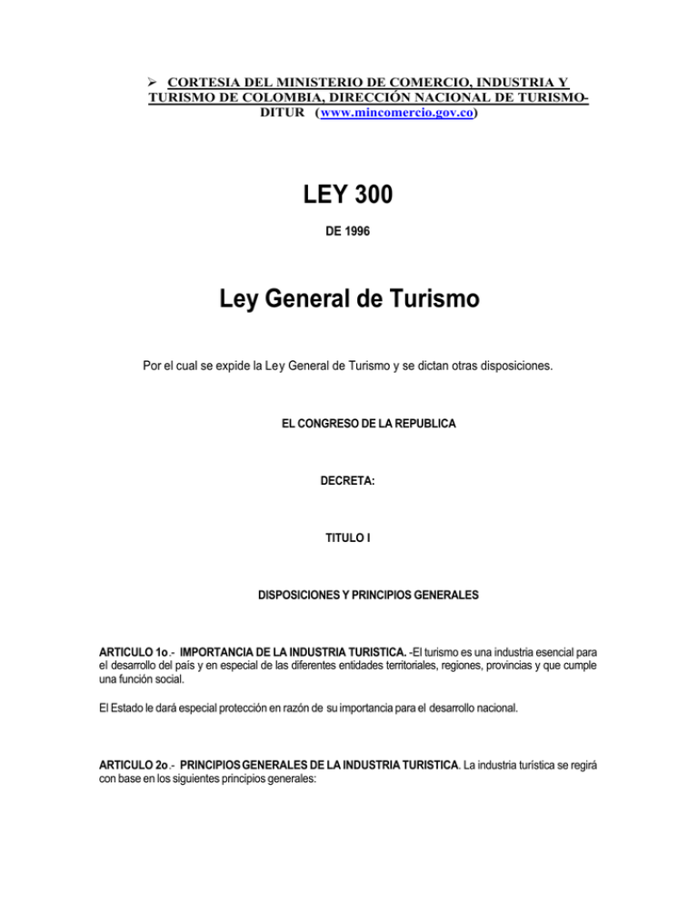 LEY 300 Ley General de Turismo
