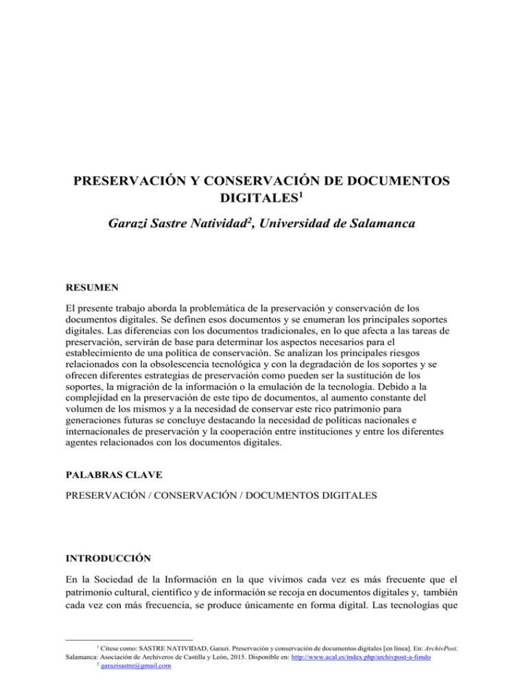 PRESERVACIÓN Y CONSERVACIÓN DE DOCUMENTOS