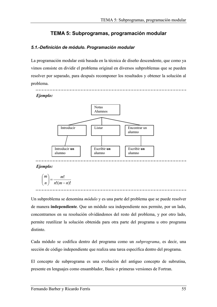 TEMA 5: Subprogramas, programación modular