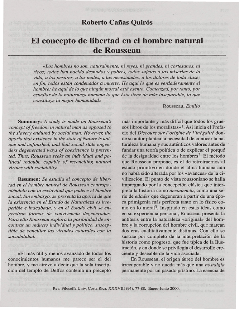 El concepto de libertad en el hombre natural de Rousseau