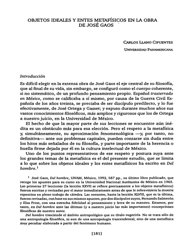 OBJETOS IDEALES Y ENTES METAFISICOS EN lA OBRA