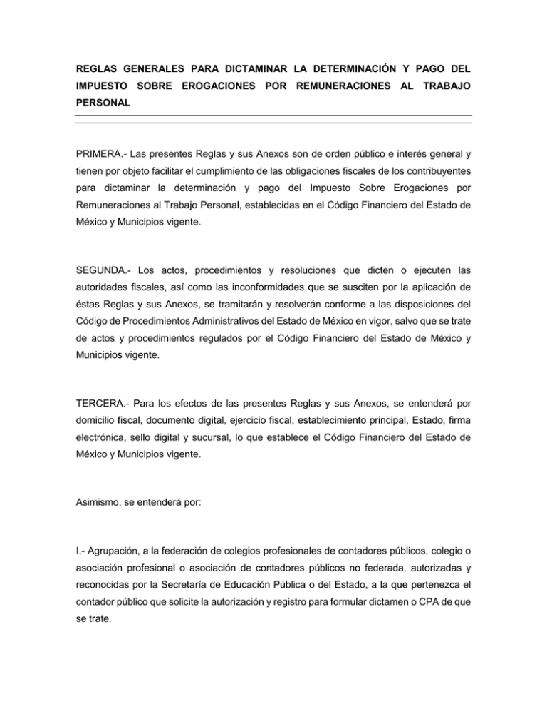 reglas generales para dictaminar la determinación y pago del