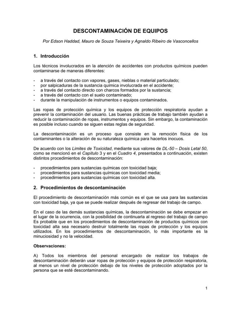 descontaminación de equipos
