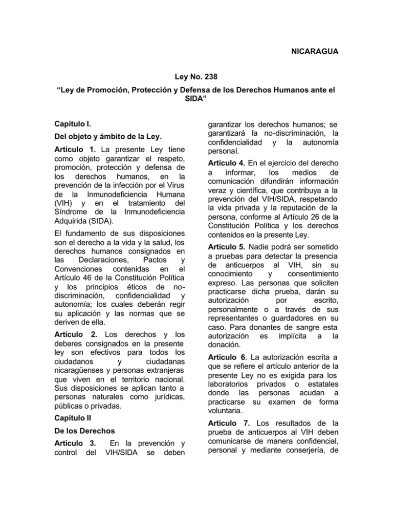 NICARAGUA Ley No. 238