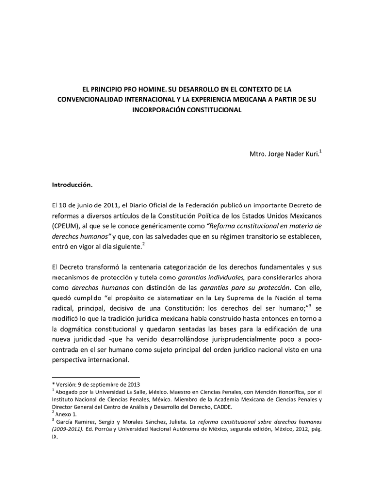 el principio pro homine. su desarrollo en el contexto de la