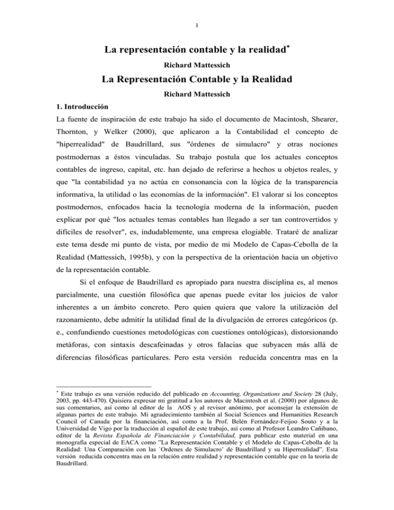 Representación contable y la realidad