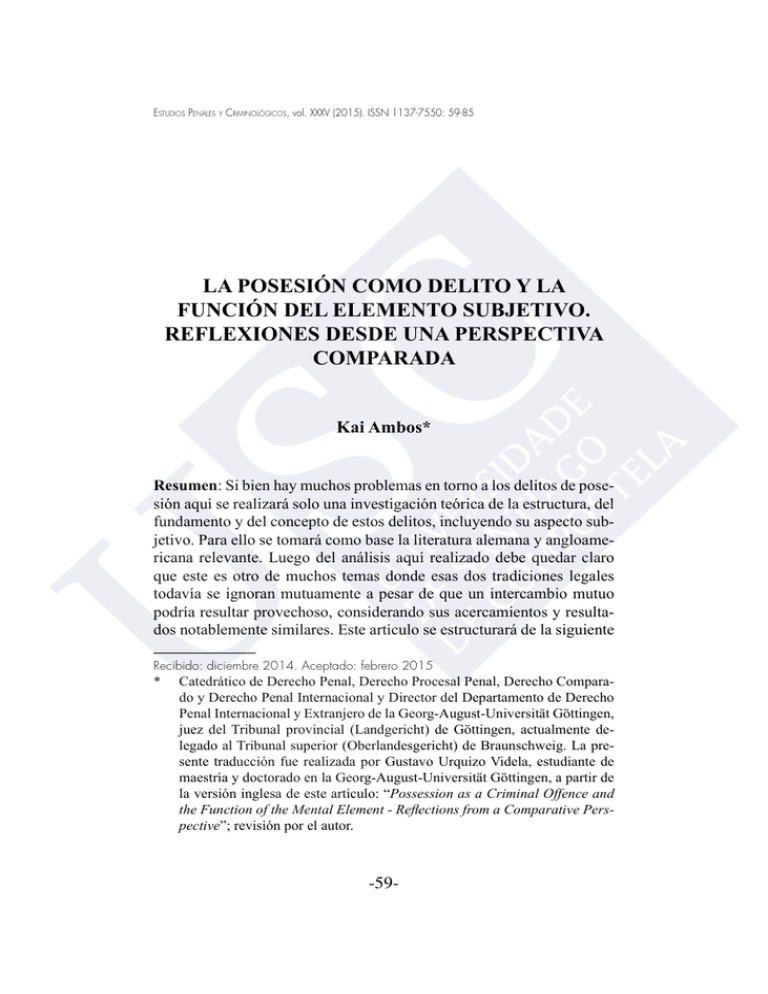 La posesión como deLito y La función deL eLemento subjetivo