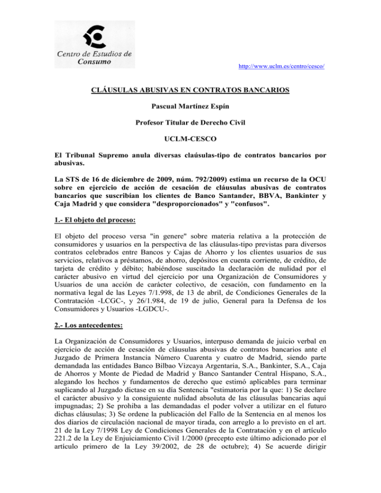 Cláusulas abusivas en contratos bancarios