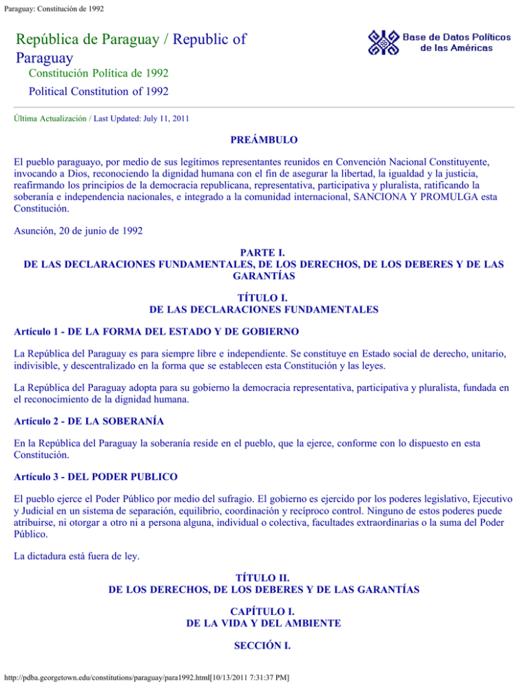 Paraguay: Constitución de 1992