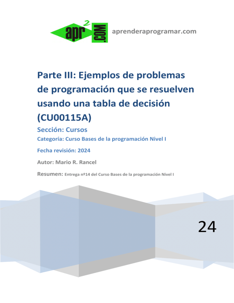 Parte III: Ejemplos de problemas de programación que se resuelven