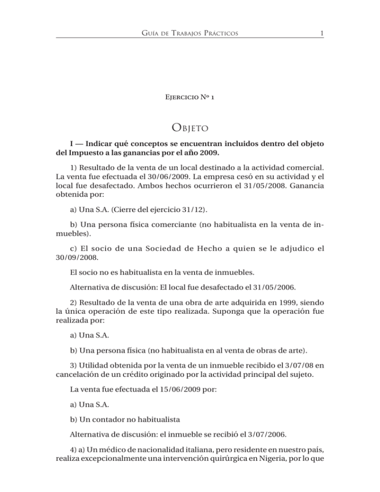 Ejercicio Nº 1 ObjetO I — Indicar qué conceptos se encuentran