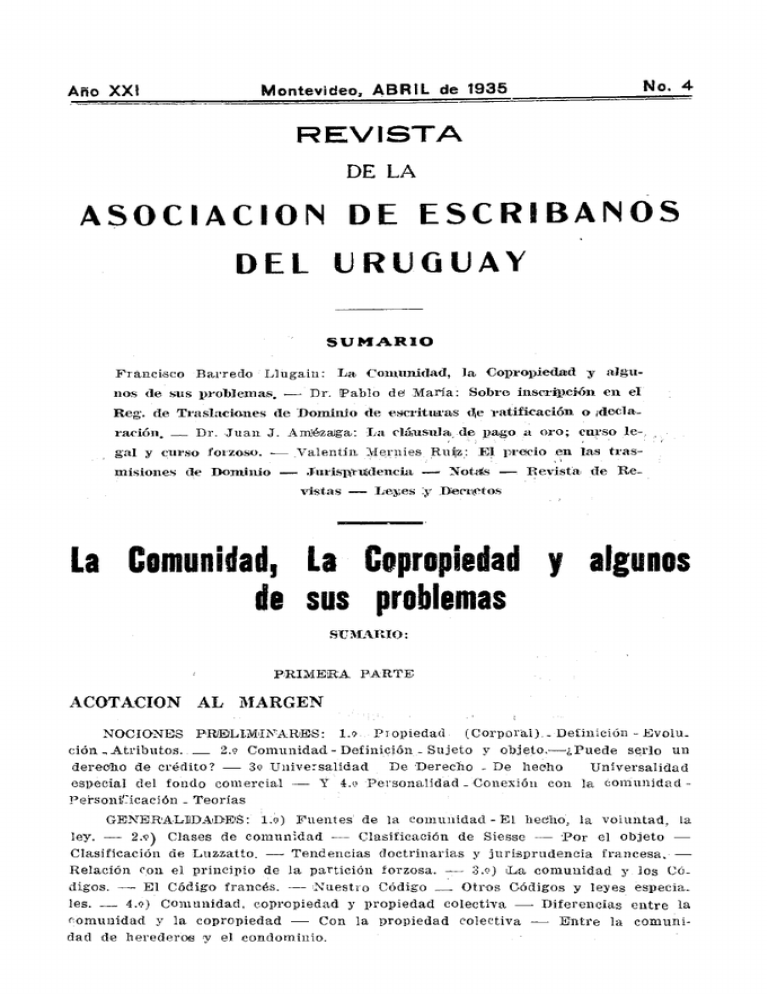La Comunidad, La Copropiedad y algunos problemas