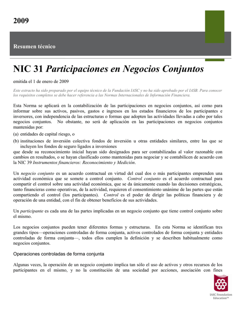 NIC 31 Participaciones en Negocios Conjuntos