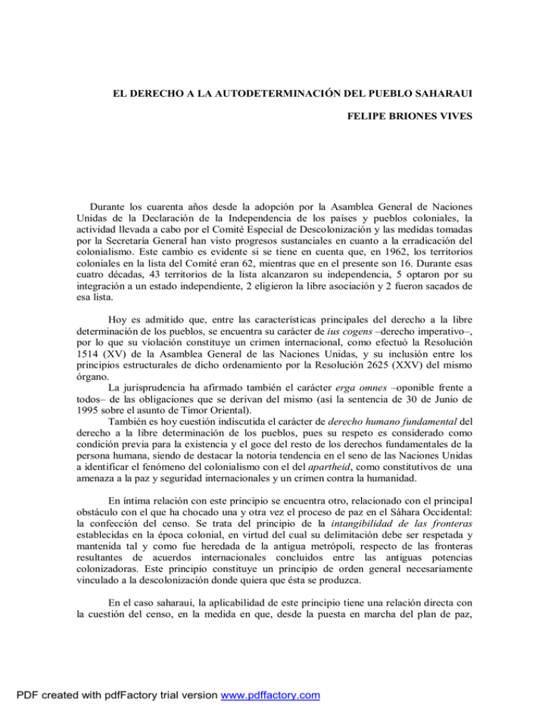 El derecho a la autodeterminación del pueblo saharaui