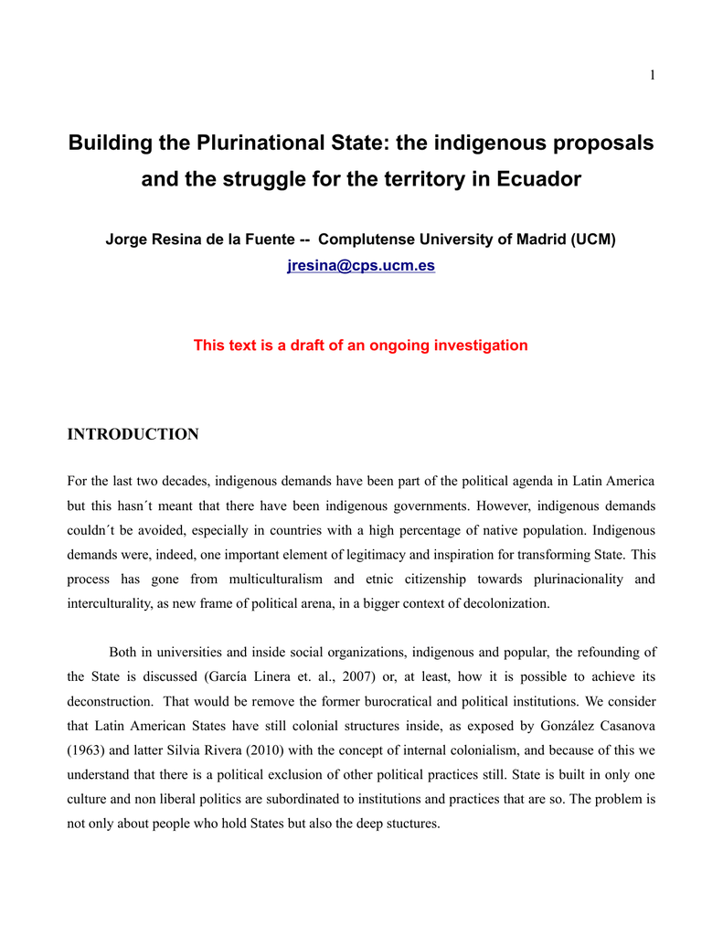 Building the Plurinational State: the indigenous proposals and the