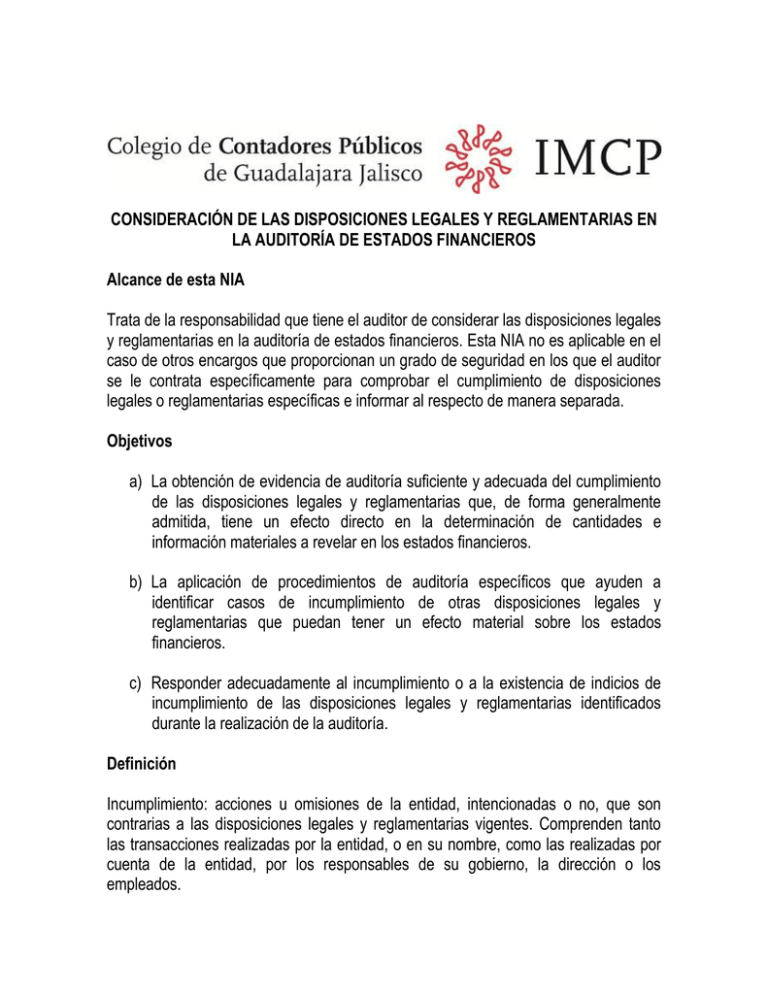 CONSIDERACIÓN DE LAS DISPOSICIONES LEGALES Y