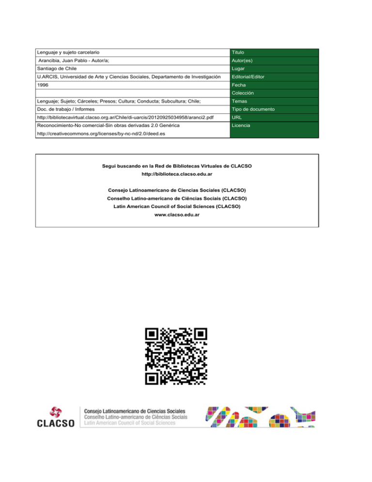 Lenguaje y sujeto carcelario Titulo Arancibia, Juan Pablo