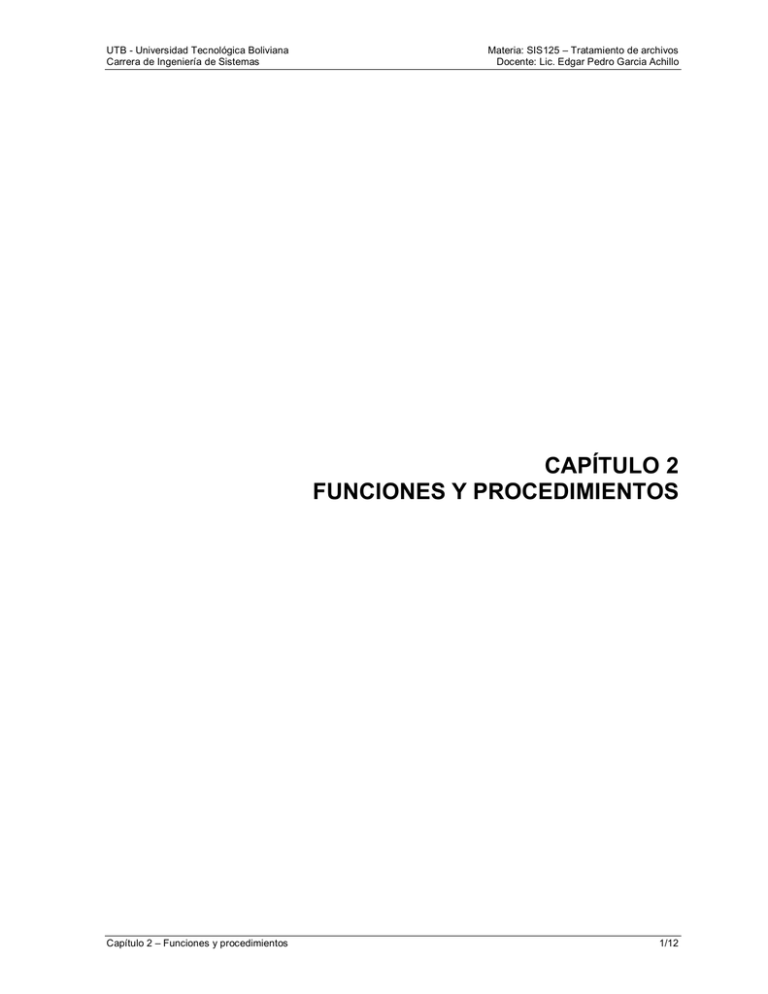 capítulo 2 funciones y procedimientos