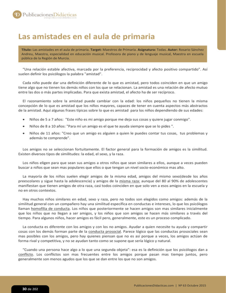 Las amistades en el aula de primaria