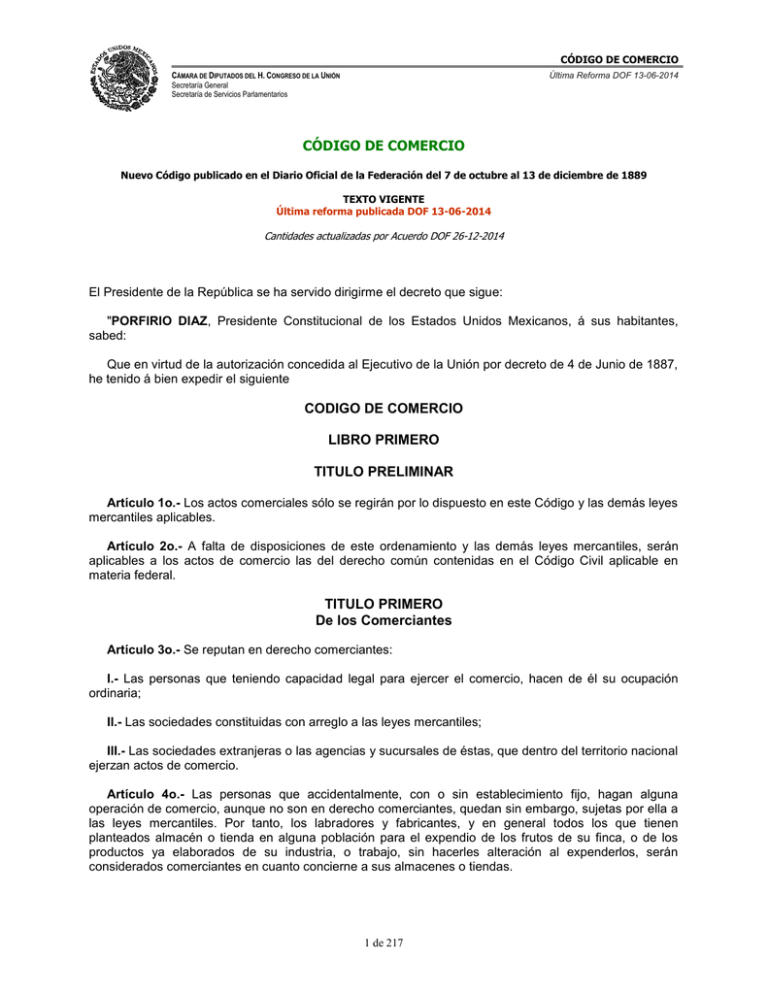 Código de Comercio - Procuraduría Federal del Consumidor