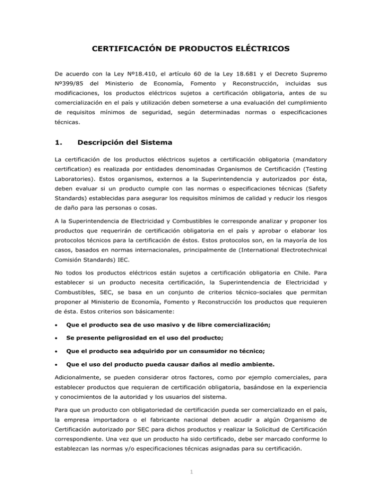 certificación de productos eléctricos