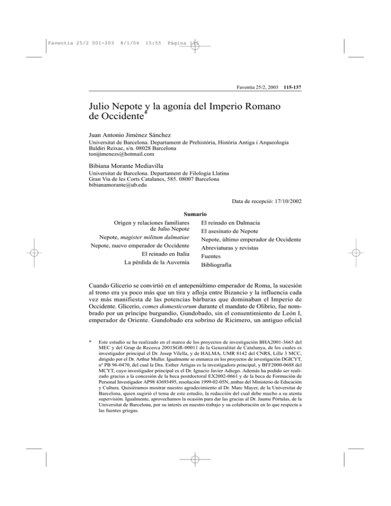 Julio Nepote y la agonía del Imperio Romano de Occidente