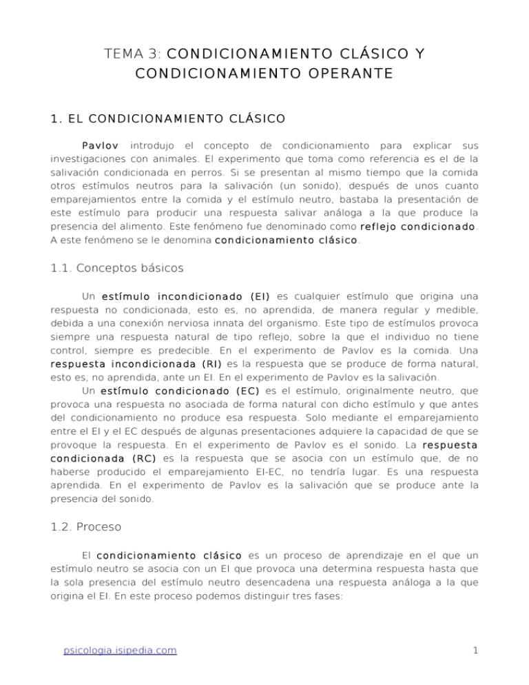 tema 3: condicionamiento clásico y condicionamiento