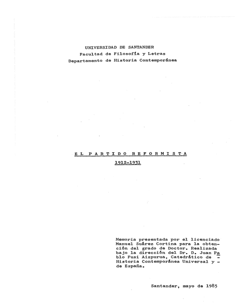El partido Reformista, 1912-1931.