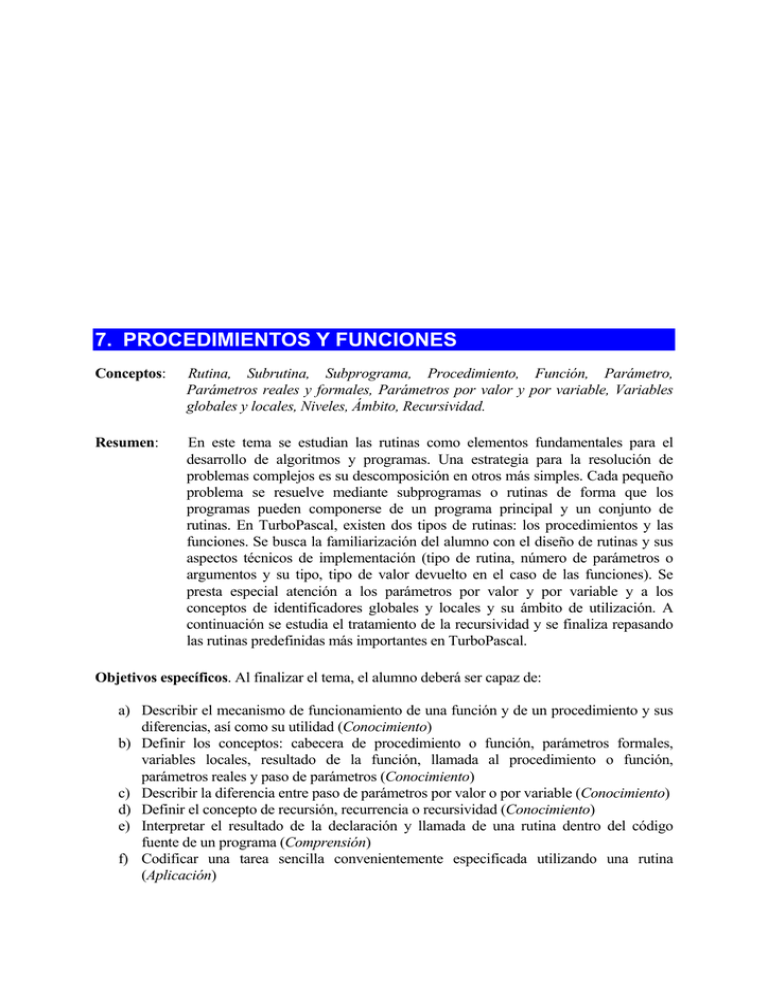 Procedimientos y funciones.